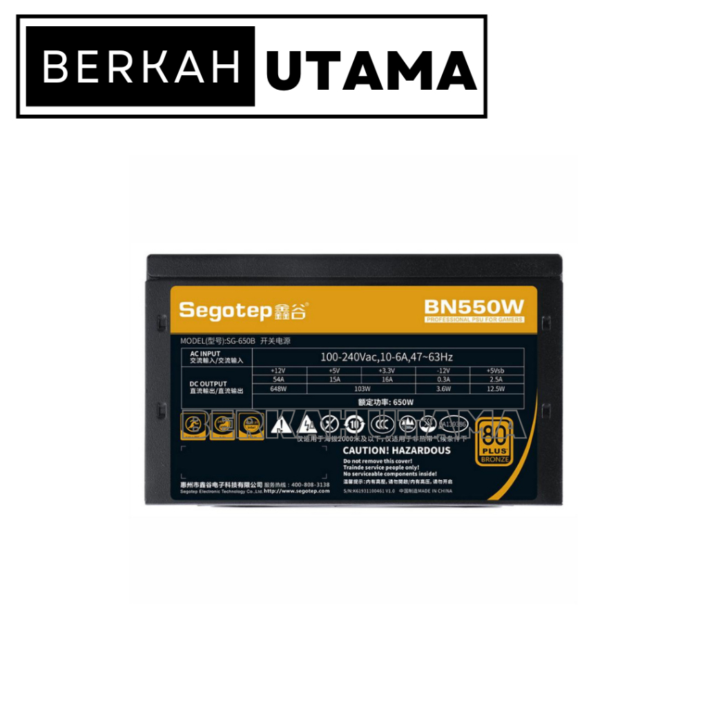 Jual POWER SUPPLY SEGOTEP BN550 550W 80+ BRONZE | PSU 550 WATT | Shopee ...