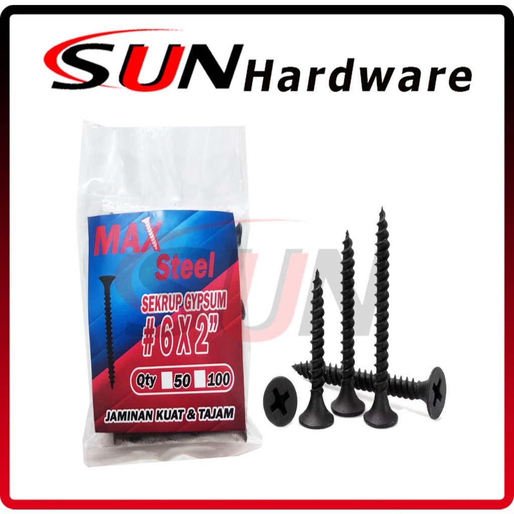 Jual Sekrup Gypsum 5 Cm 6 x 2 Inch Isi 50 Drywall Gipsum Skrup Hitam Kayu Holo Baja Ringan ...