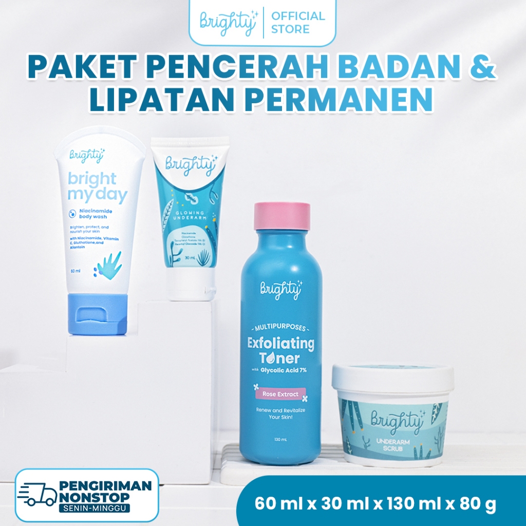 Jual Brighty Bundle Multipurpose Exfoliating Toner X Glowing Underarm X Underarm Scrub X Bright ...