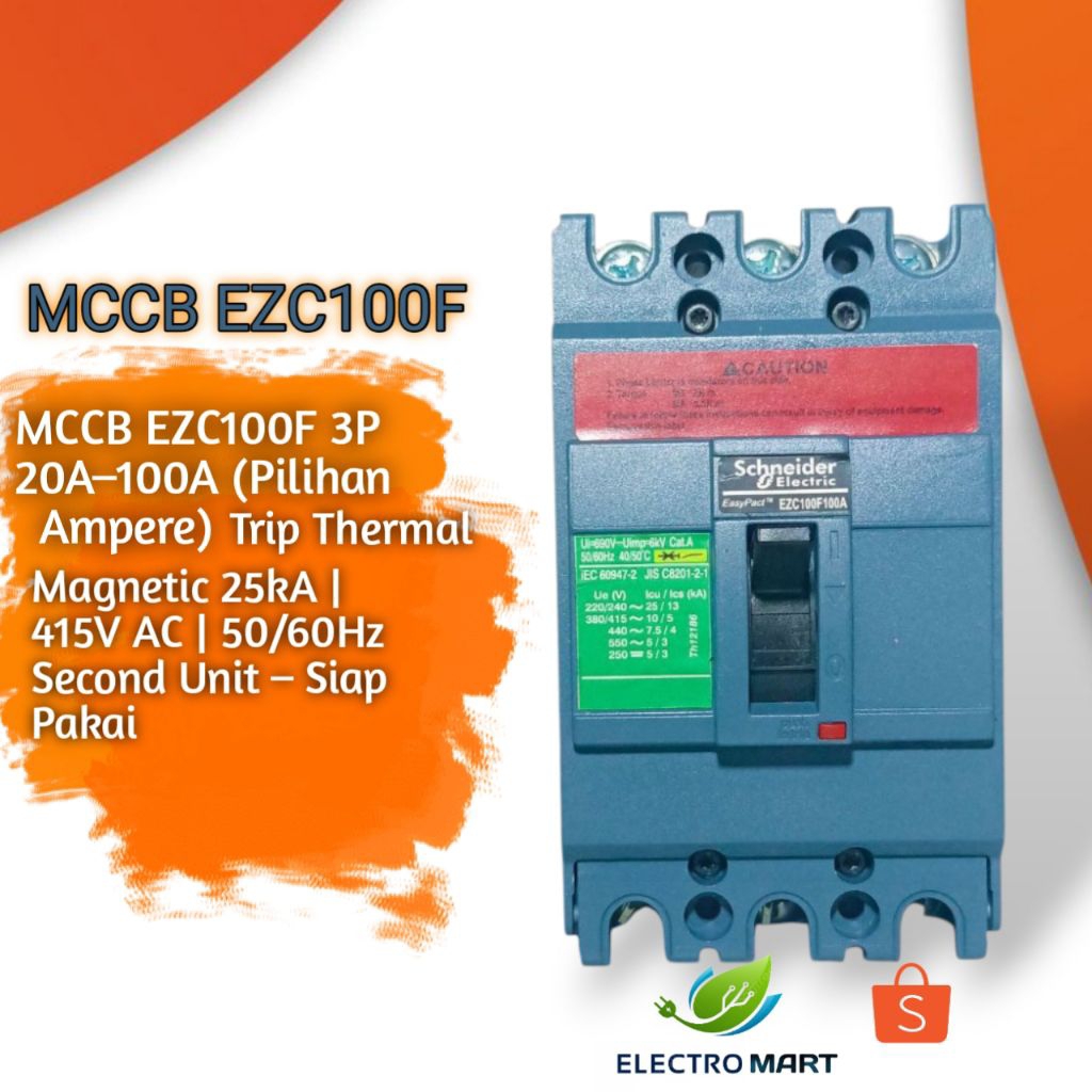 Jual MCCB 3P EZC100F 20A - 100A | Breaker Listrik Panel 3 Phase ...