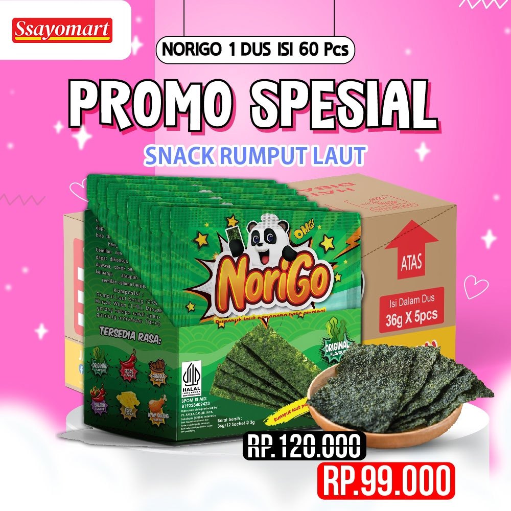 Jual Norigo Original (1 DUS ISI 5 PACK) FREE 10 PCS / Nori Sachet ...