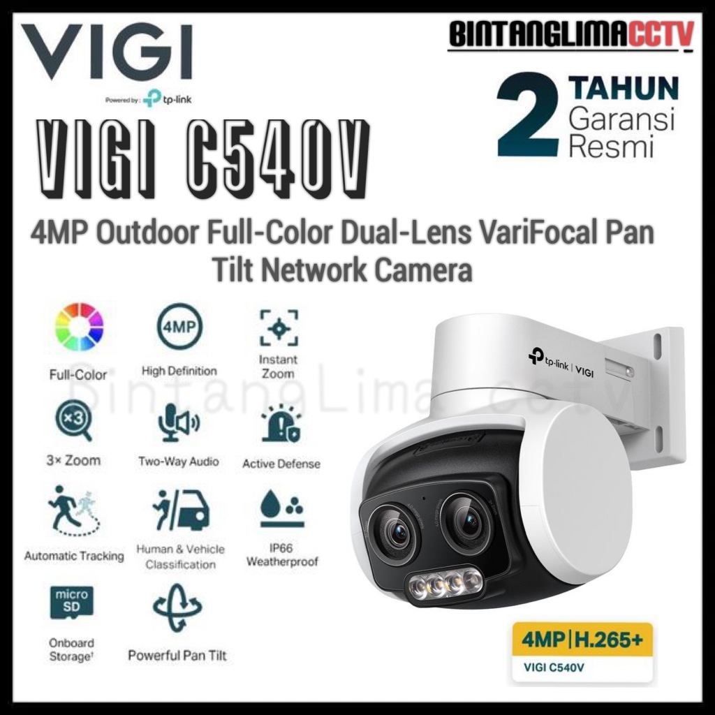 Jual TP-Link VIGI C540V 4MP Outdoor Full-Color Dual-Lens Varifocal Pan ...