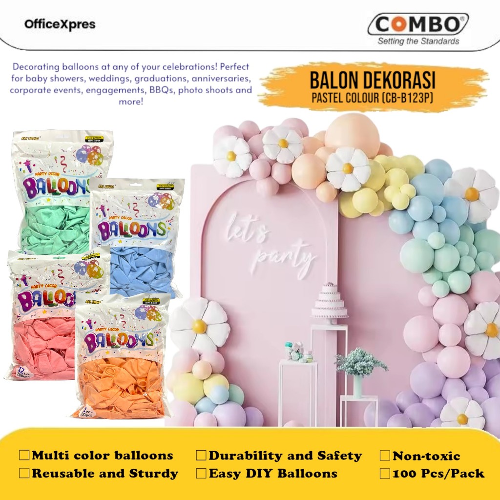 Jual (1 PACK) Balon Latex Warna Pastel Tebal 12 Inch / Pastel Colour ...
