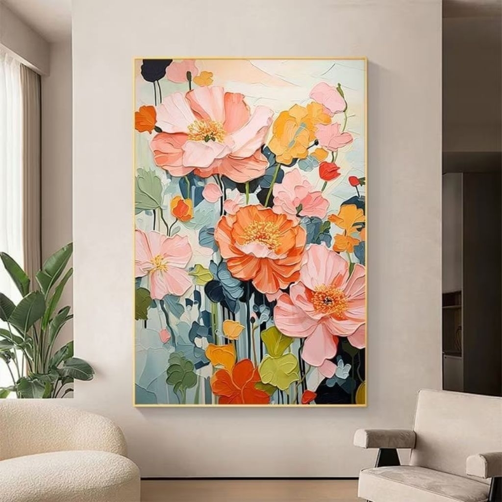 Jual Lukisan Bunga Tekstur Timbul Tebal Modern Art Aesthetic Hiasan ...