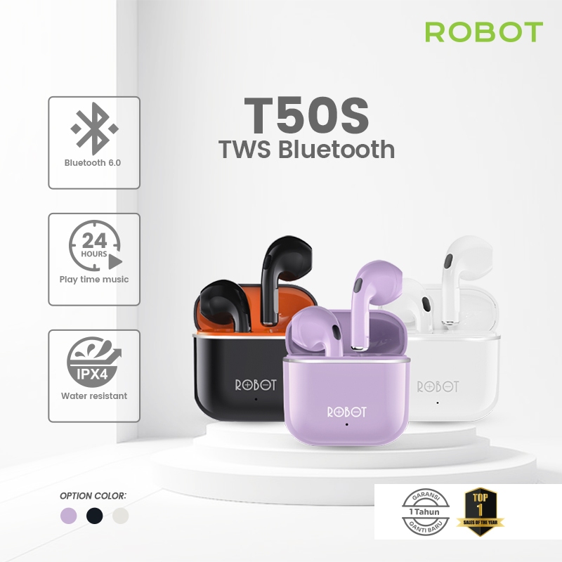 Jual Robot TWS Wireless Earphone Airbuds T50S Original BT 6.0 True ...