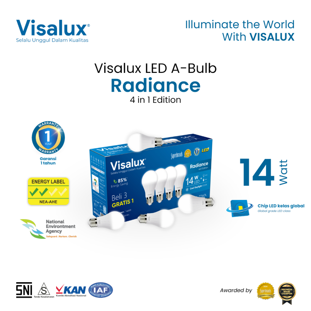 Jual Visalux Lampu LED A-Bulb Radiance 6500K Daylight Putih 14W - 4in1 ...