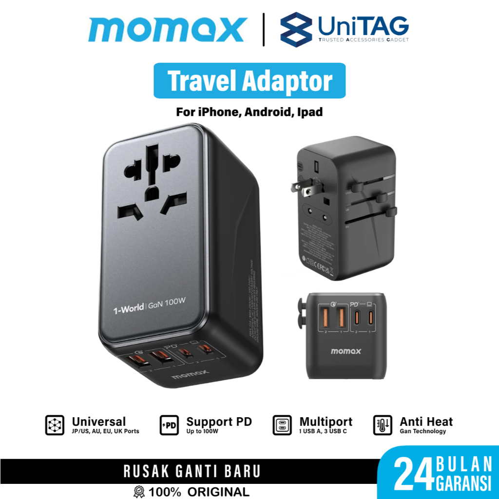 Jual Momax Adaptor Charger For Laptop HP GaN 100W 4 Port USB A Type C ...
