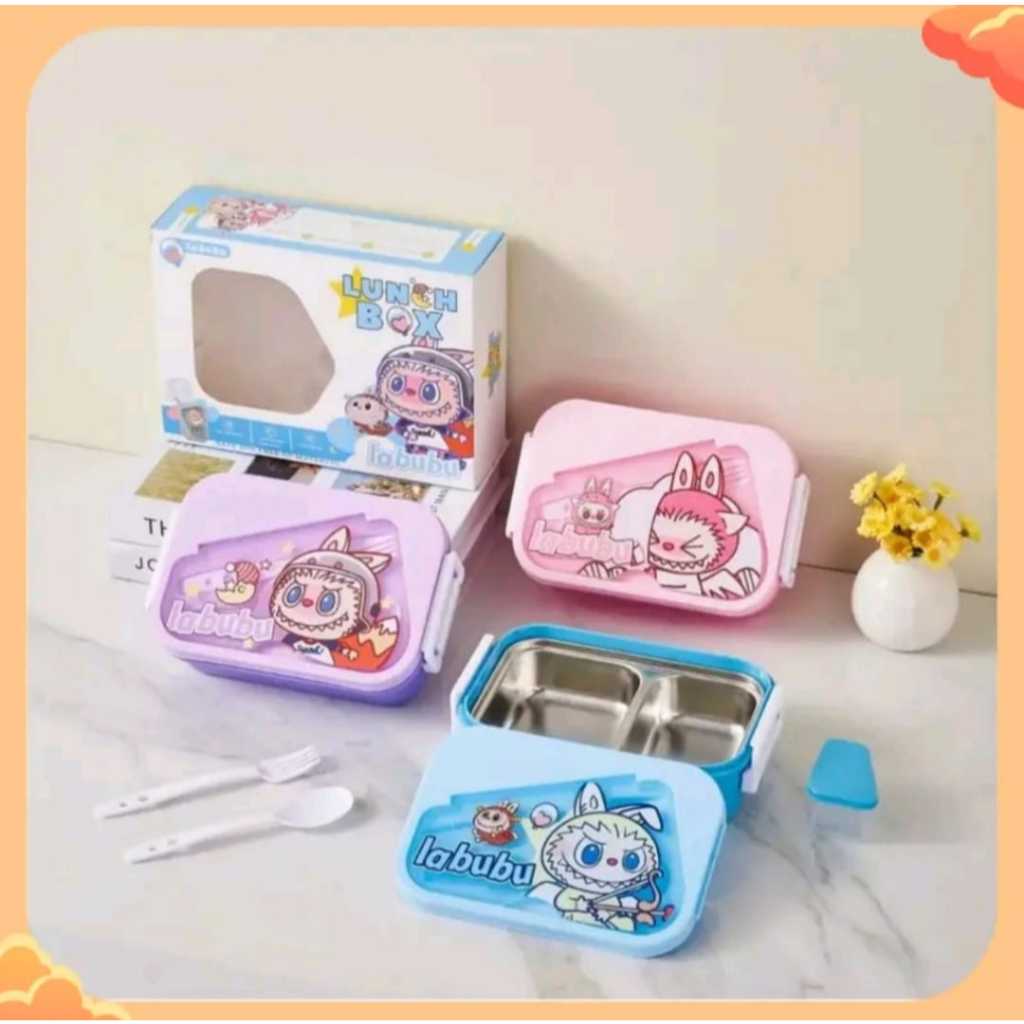 Jual Labubu Set Kotak Makan Stainless Steel Bpa Free Lunch Box Sendok ...