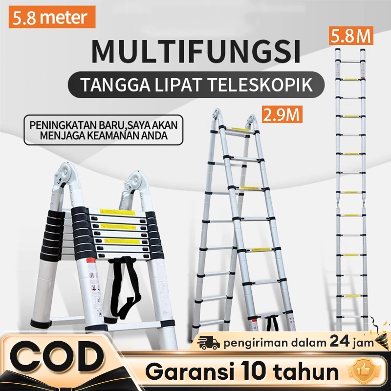 Jual Tangga Telescopic Aluminium 3.4M-5.8M - Multifungsi (Lipat & Lurus ...