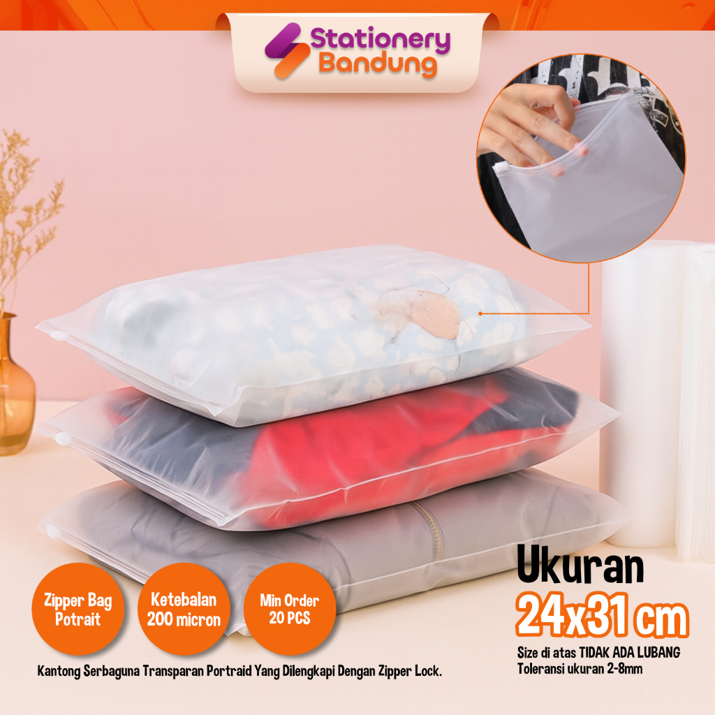 Jual Zipper Bag Portrait Transparan Doff Organizer Bag Pouch Plastik ...