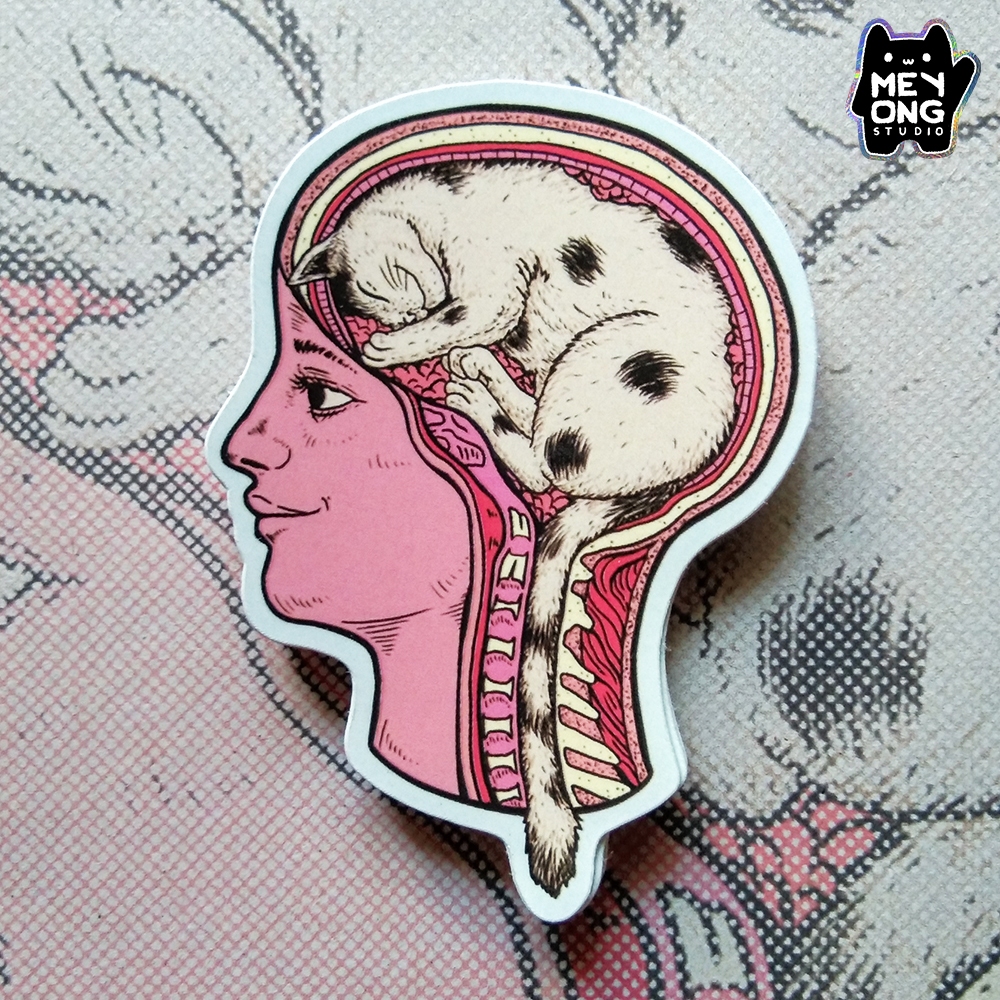 Jual Meyong studio | Sticker Brain Cat | Sticker Aesthetic | Sticker ...