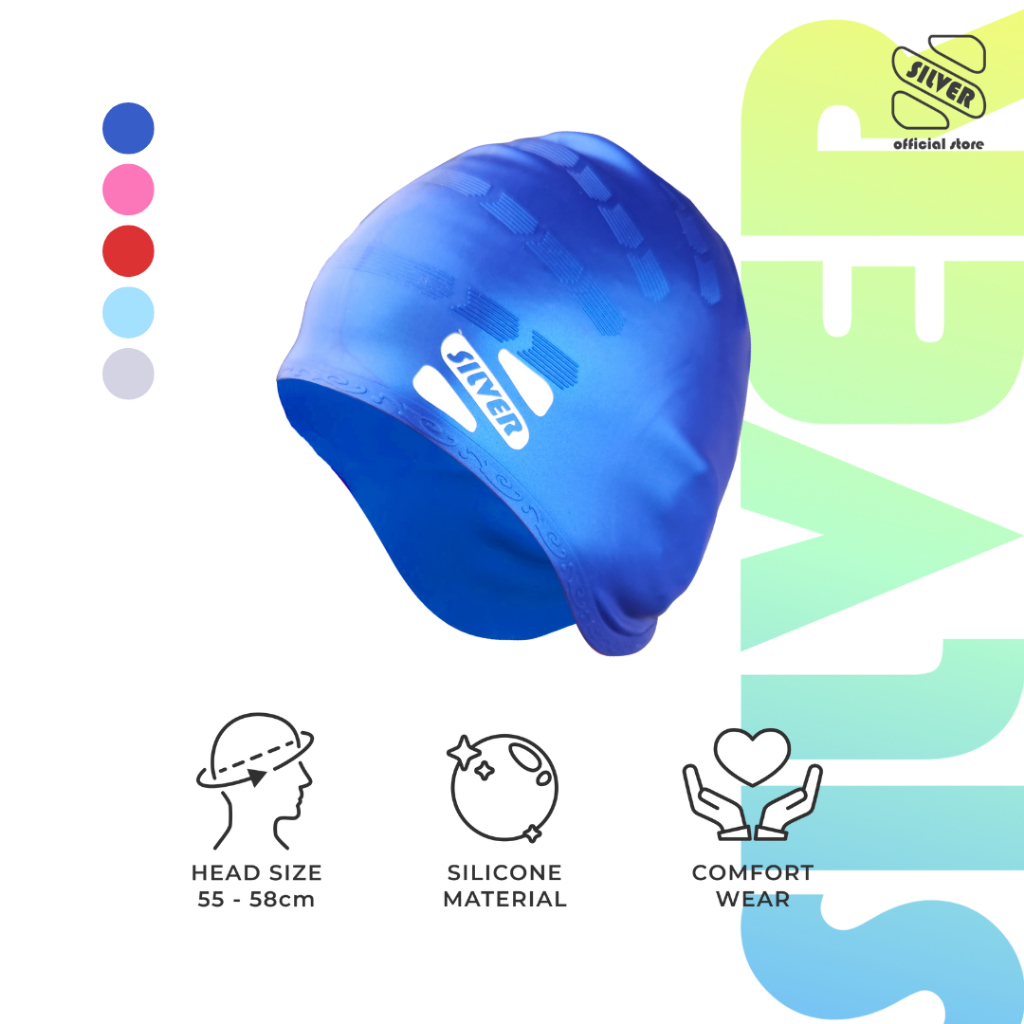 Jual SILVER Topi Renang Dewasa Silikon Full Tutup Kuping Ear Swimcap- 17010.102 | Shopee Indonesia