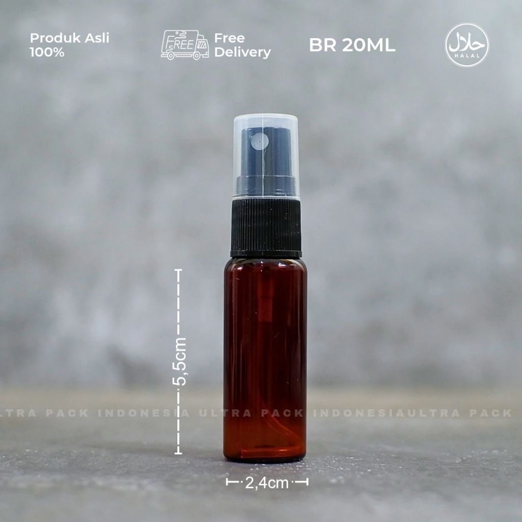 Jual KEMASAN BOTOL SPRAY ISI ULANG - BOTOL PET BR 20ML AMBER + SPRAYER | Shopee Indonesia