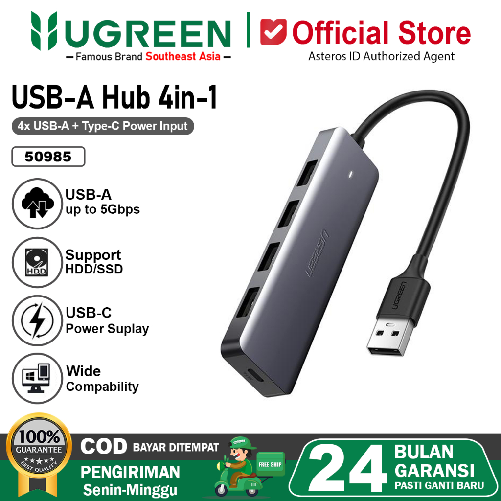 Jual UGREEN USB Hub 4 Port USB 3.0 High Speed 5Gbps 50985 | Shopee Indonesia
