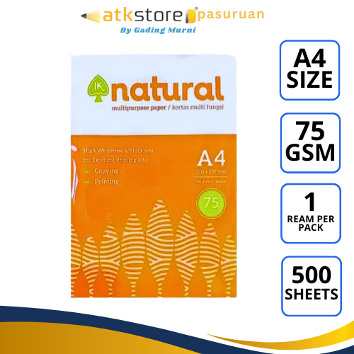 Jual Natural Kertas HVS A4 75 Gram 1Rim (500 Lembar) / Kertas Print ...