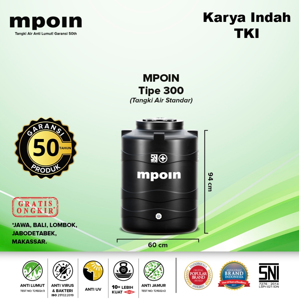 Jual Tangki Air MPOIN W300 250L Wave Series Water Tank Toren Tangki Air ...