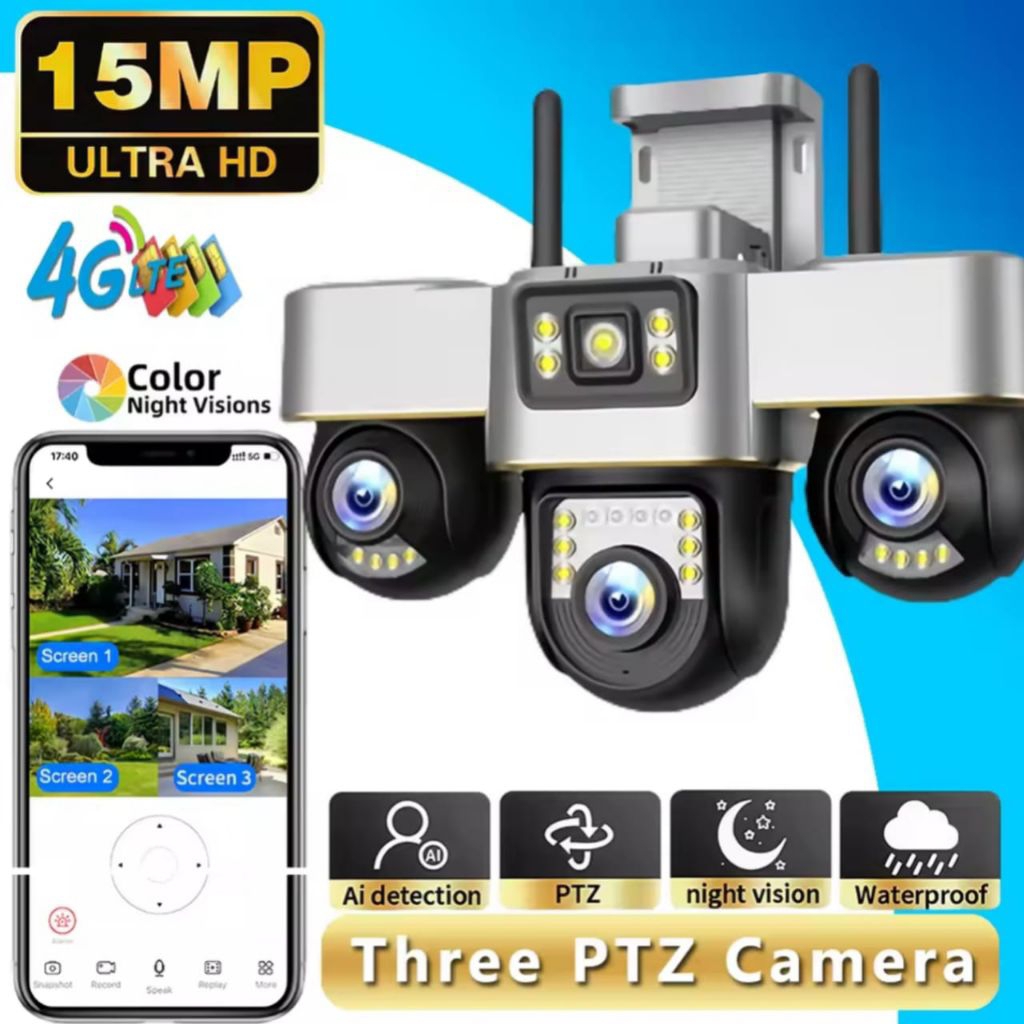 Jual Camera Tiga Lensa CCTV Gunakan Kartu SIM Card 4G Dual Camera PTZ ...
