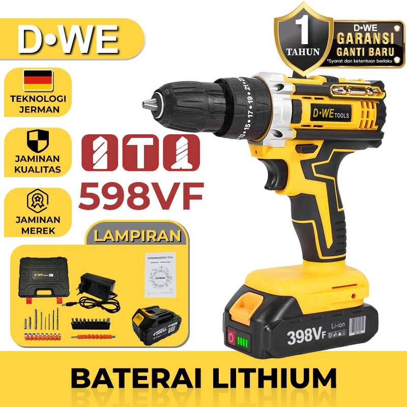 Jual D•WE Bor Impact Drill Cordless 3in1 1400RPM Bor Listrik Mini 2 ...