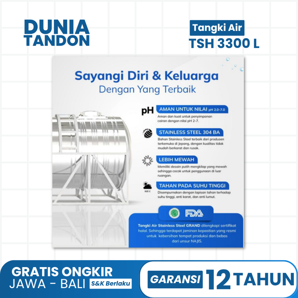 Jual Tandon Air Stainless Grand Horisontal 3300 Liter TSH3500 / Tandon ...