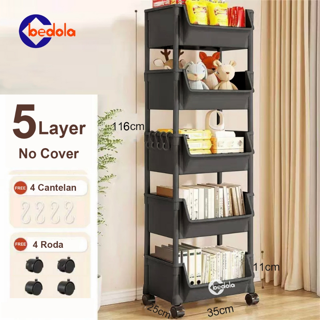 Jual Rak buku rak dapur susun rak dorong 5 susun dengan roda | Shopee ...