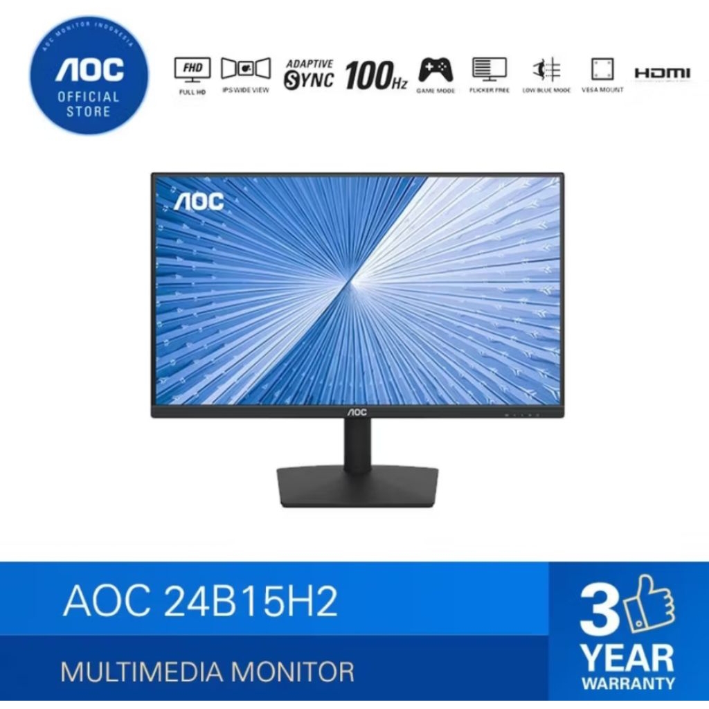 Jual MONITOR AOC 24 INCH 24B15H2 FULL HD IPS 100HZ | Shopee Indonesia