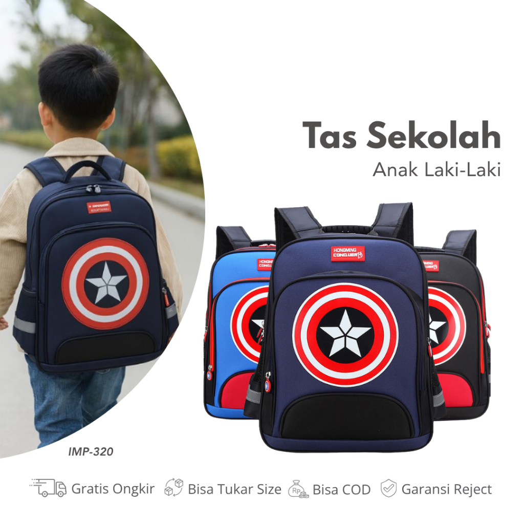 Jual [Brandedbaby] Tas Sekolah Anak Karakter Waterproof Ransel Captain America Anak Laki-Laki TK ...