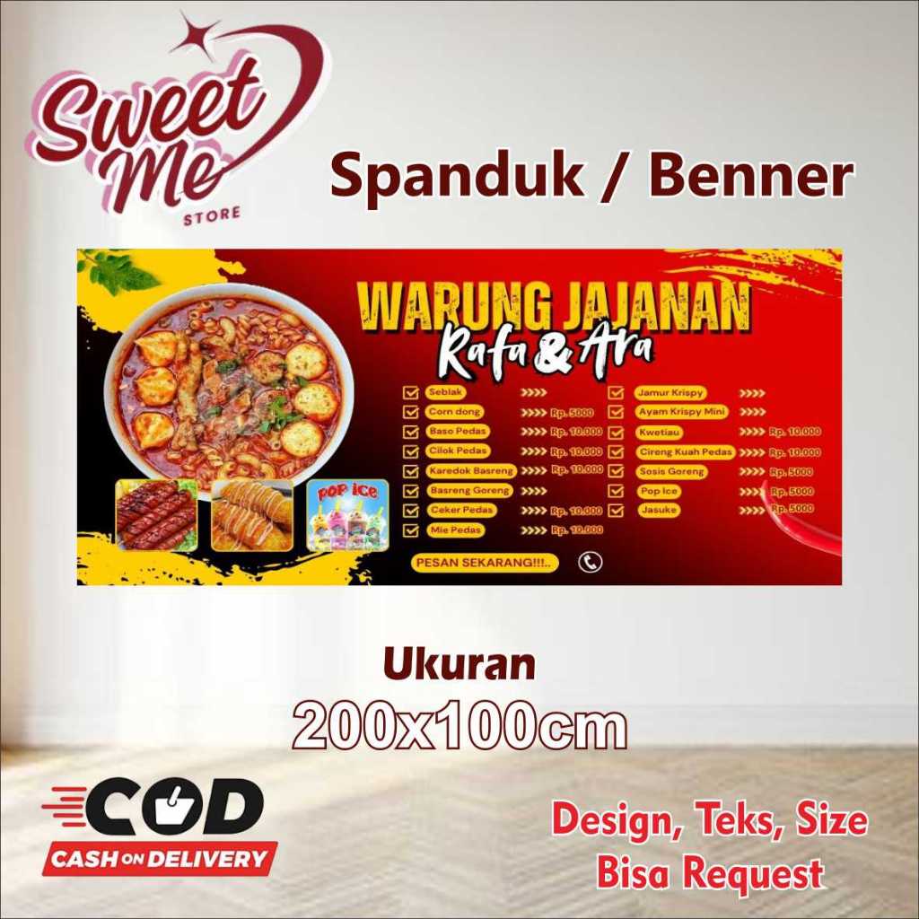 Jual spanduk benner ukuran 200x100 cm warung jajanan free custom desain ...