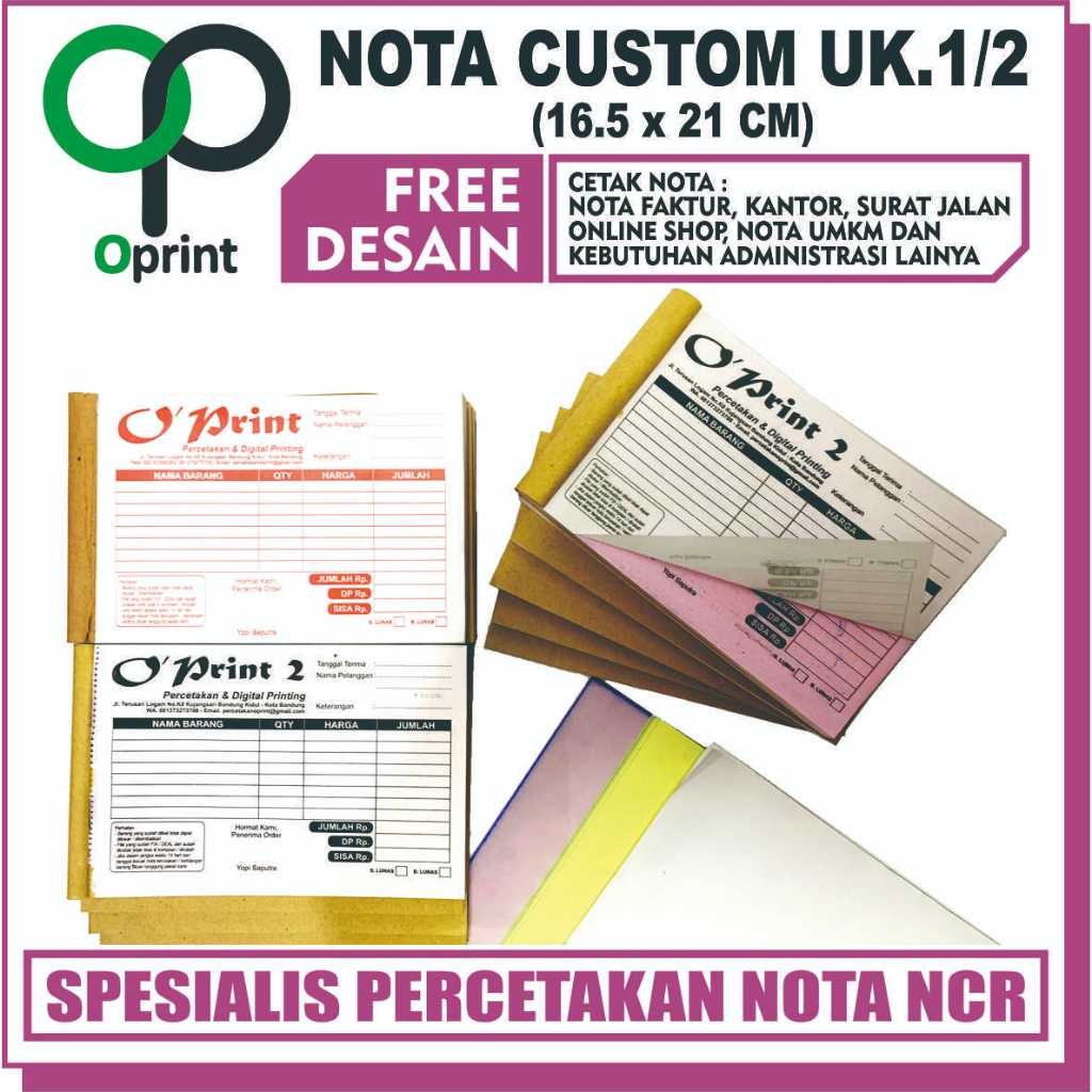 Jual NOTA Bon NCR, Ukuran 1/2 (16,5 x 21 cm), isi 25 set, GRATIS DESAIN ...
