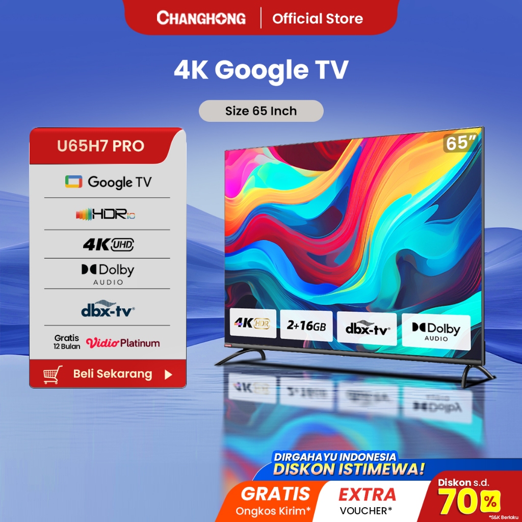 Jual Google TV Changhong 65 Inch 4K UHD Smart Digital LED TV-Google Assistant-UHD-Wifi-Netflix ...