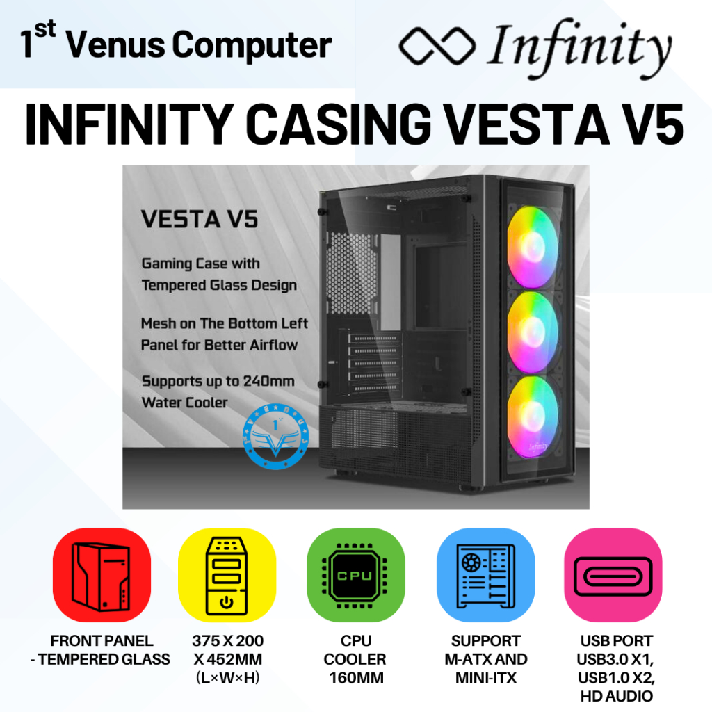 Jual Casing Infinity Vesta V5 include 3 Fan RGB Led (no PSU) PC ...