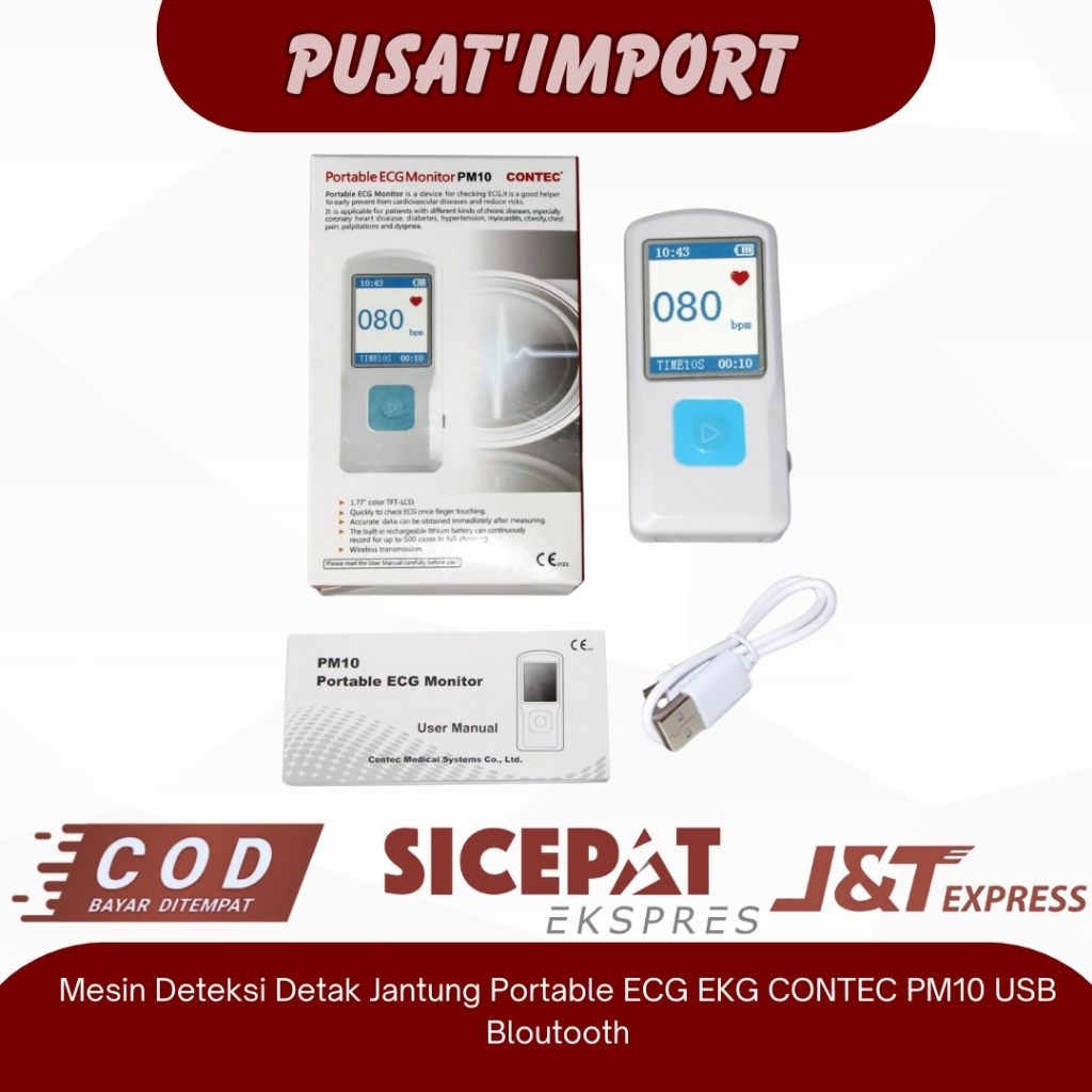 Jual Mesin Deteksi Detak Jantung Portable ECG EKG CONTEC PM10 USB ...