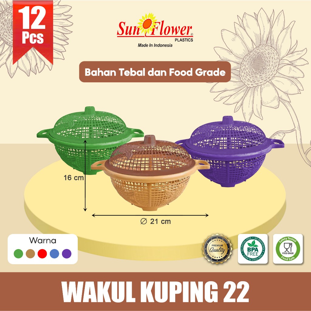 Jual (12 pcs) Wakul Kuping 22 Sunflower + Tutup Sun Flower/ Wakul ...