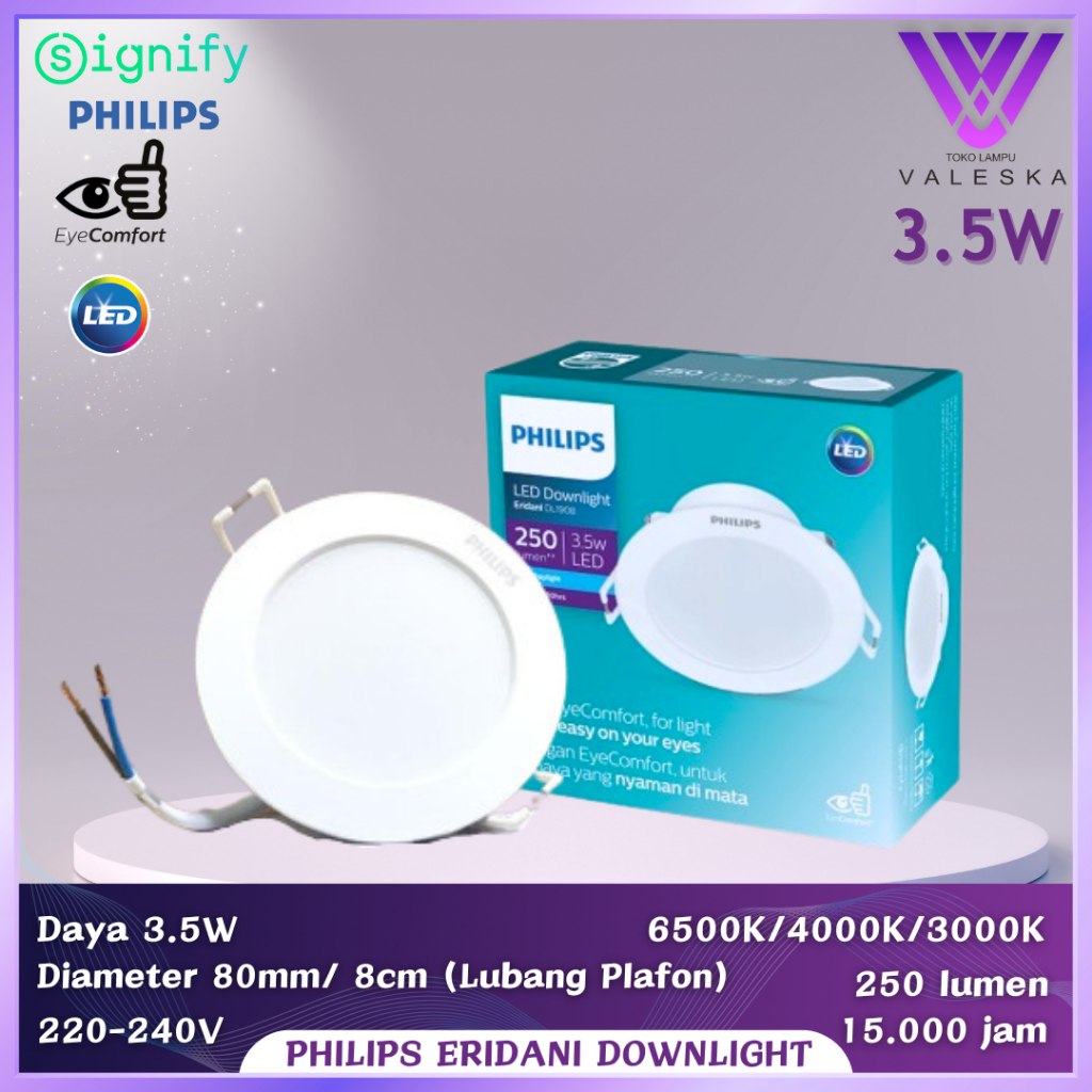 Jual Philips Downlight LED ERIDANI Lampu Plafon WH Recessed LED D80 3 ...
