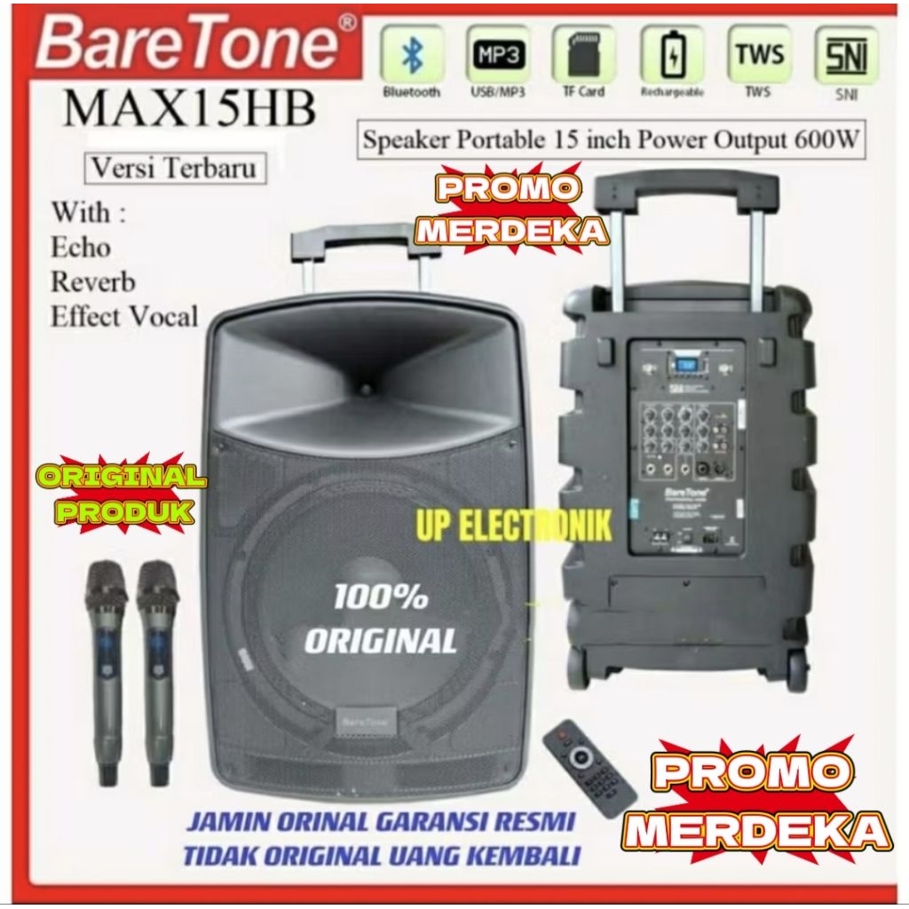 Jual Speaker Aktir Portable 15 Inch Baretone MAX15HB Bluetooth Tws RMS ...