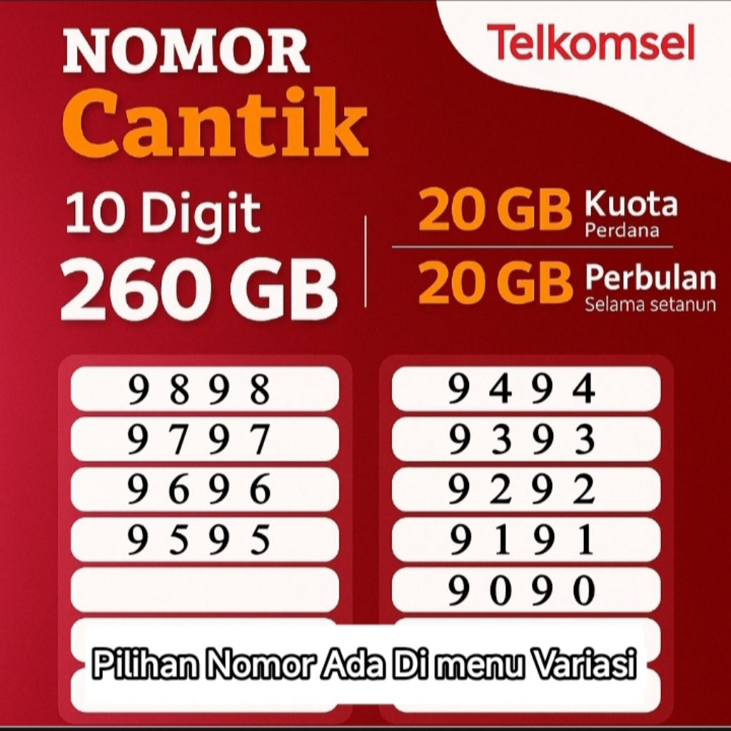 Jual NOMOR CANTIK TELKOMSEL 10 DIGIT PRABAYAR GRATIS KUOTA DATA 260GB SELAMA 1 TAHUN | Shopee ...