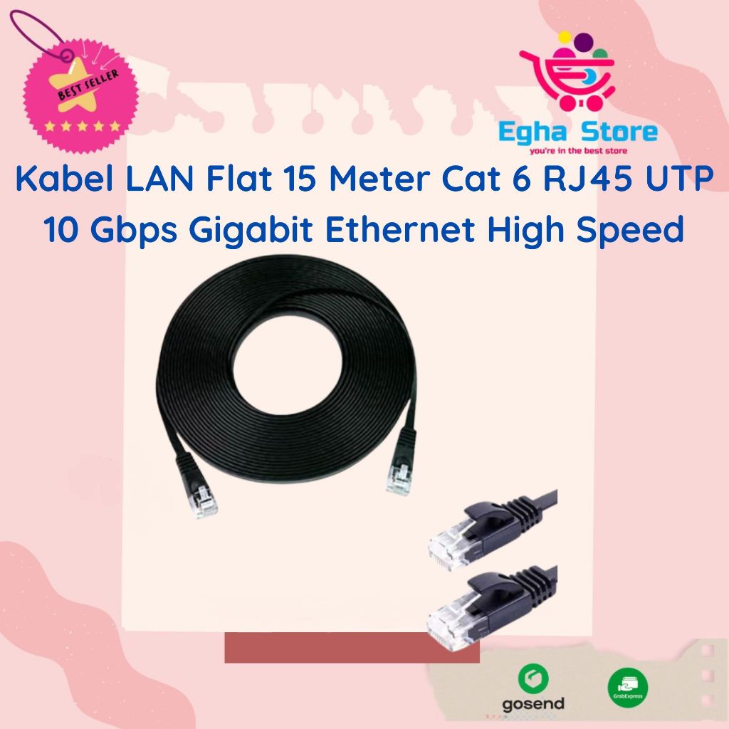 Jual Kabel LAN Flat 15 Meter Cat 6 RJ45 UTP Gigabit Ethernet Cat6 Wifi ...