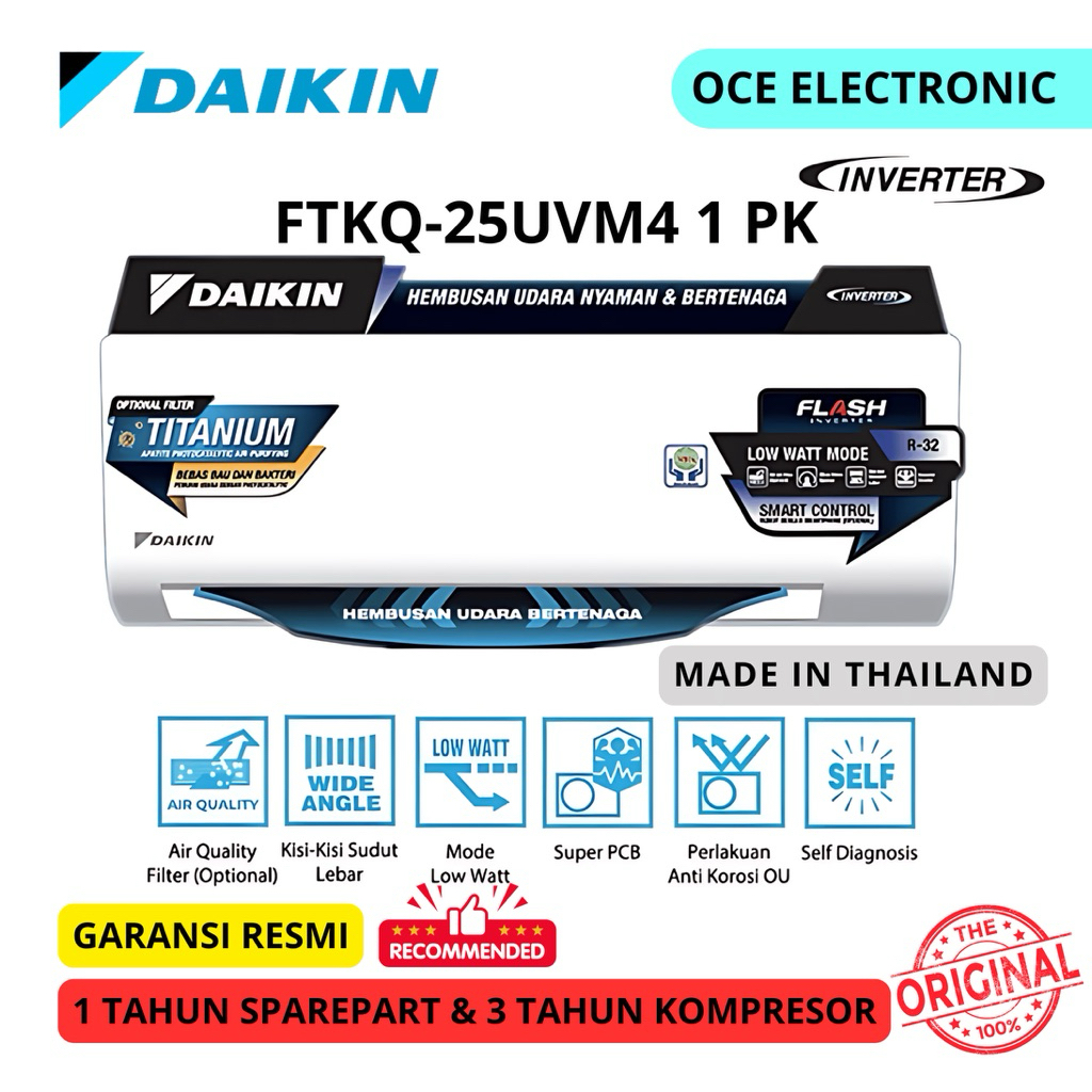 Jual AC DAIKIN FLASH INVERTER FTKQ-25UVM4 1 PK THAILAND [GARANSI RESMI] | Shopee Indonesia