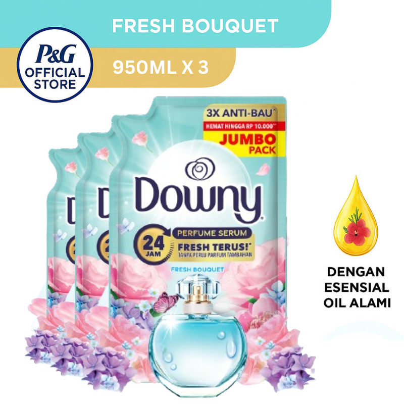 Jual Downy Pelembut dan Pewangi Pakaian Konsentrat Premium Parfum Fresh Bouquet 950ml x 3 pcs ...