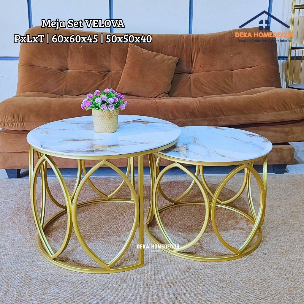 Jual Meja Tamu Minimalis VELOVA / Meja Tamu Bulat Motif Marmer Gold 1 ...