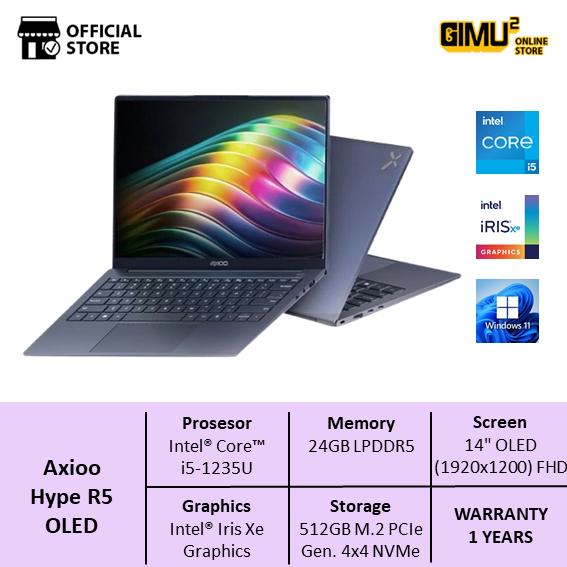 Jual Axioo Hype R5 FHD OLED Intel i5 1235U 24GB 512GB SSD Iris Xe 14 ...