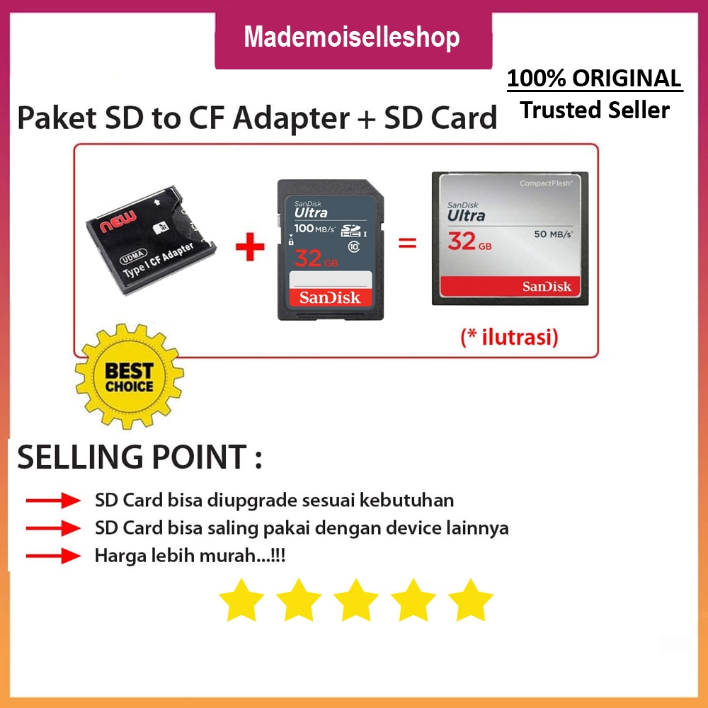 Jual Paket Memory Sandisk Compact Flash CF Ultra 32GB (Adapter + SD ...