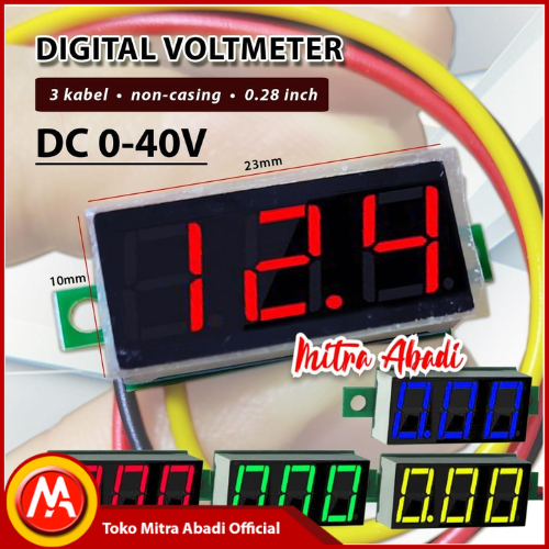 Jual Voltmeter Digital DC 0-40V 0.28in Mini Tanpa Casing Frame 3 Kabel ...