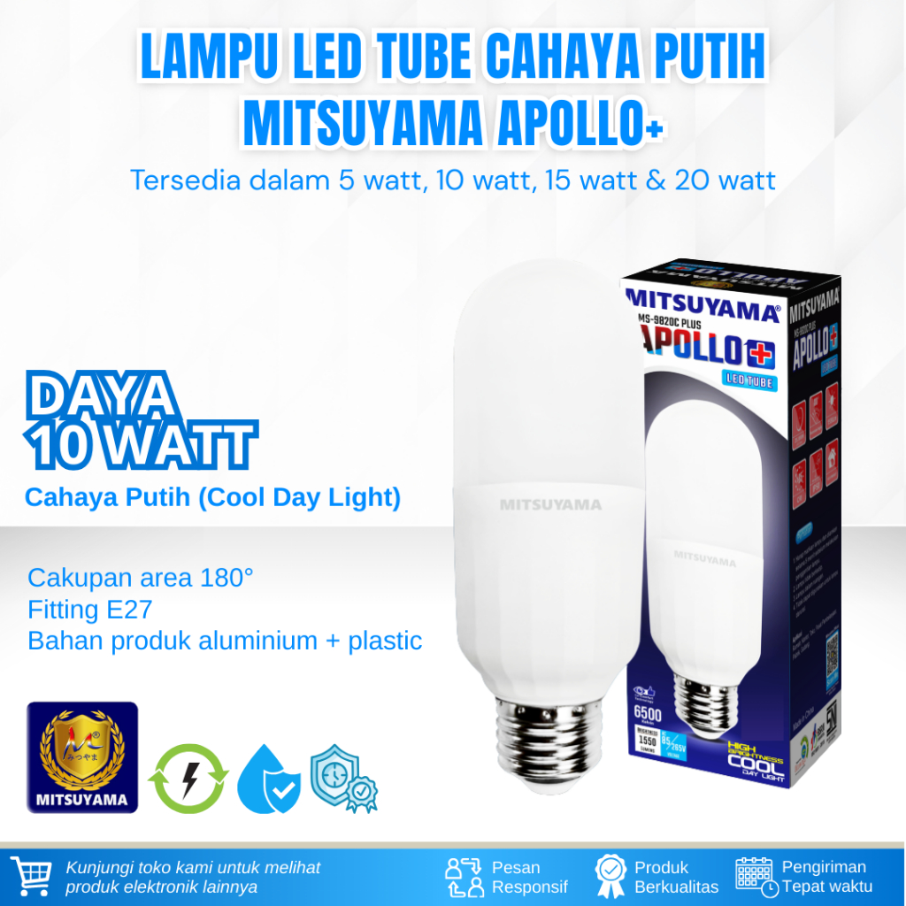 Jual LAMPU LED TUBE APOLLO 10 WATT CAHAYA COOL DAY LIGHT LAMPU HIAS LED ...