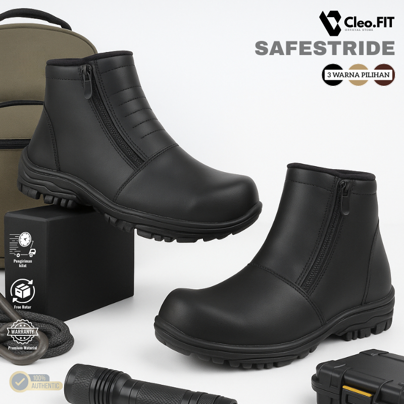 Jual Sepatu Safety Boots Original SafeStride Slip On Zipper Pria Ujung ...