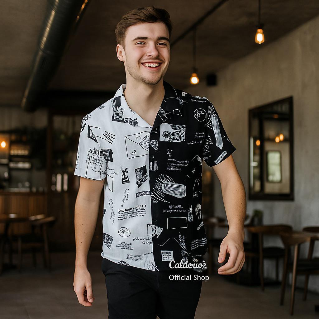 Jual Calderioz - Kemeja Hawai Rayon Motif Kombinasi Hitam Putih Pria ...
