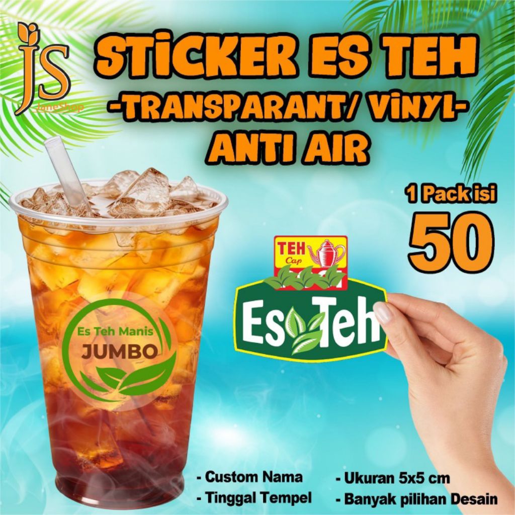 Jual Isi 50 Pcs Stiker Es Teh Custom Nama | Sticker Es Teh Jumbo ...