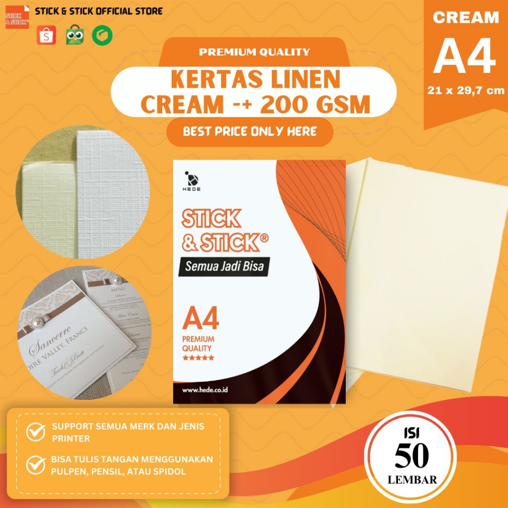 Jual Kertas Linen Cream -/+ 200 gsm A4 isi 50 lbr Kertas Linen Jepang ...