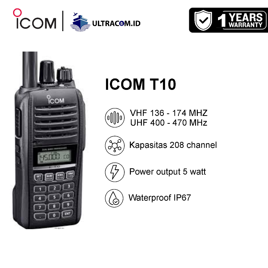 Jual Icom T10 Dual Band VHF UHF Waterproof IP67 Garansi Resmi 1 Tahun | Shopee Indonesia