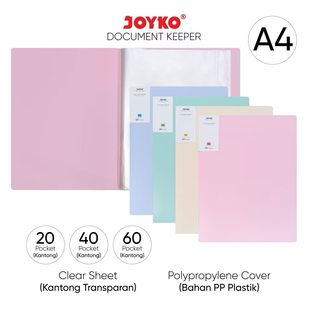 Jual DOCUMENT KEEPER A4 SOFT COLOR JOYKO DK-A20-C40-E60 | CLEAR HOLDER ...