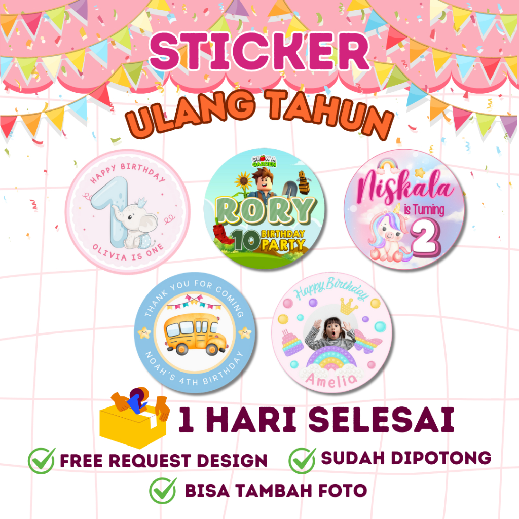 Jual Stiker Ulang Tahun GRATIS REQUEST DESIGN | Stiker Label Ulang ...
